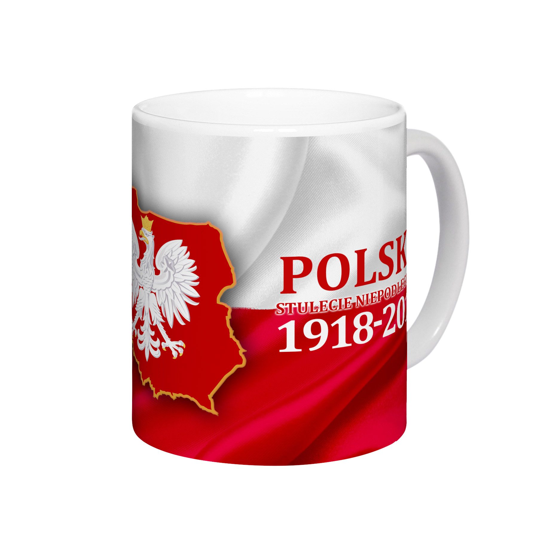 Pamiątki z Polski :: Polska :: Kubki :: Kubek Biały 100-lecie Flaga z Mapą